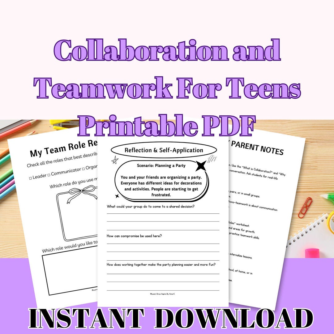 Teamwork & Collaboration for Teens Printable PDF Worksheets and ...