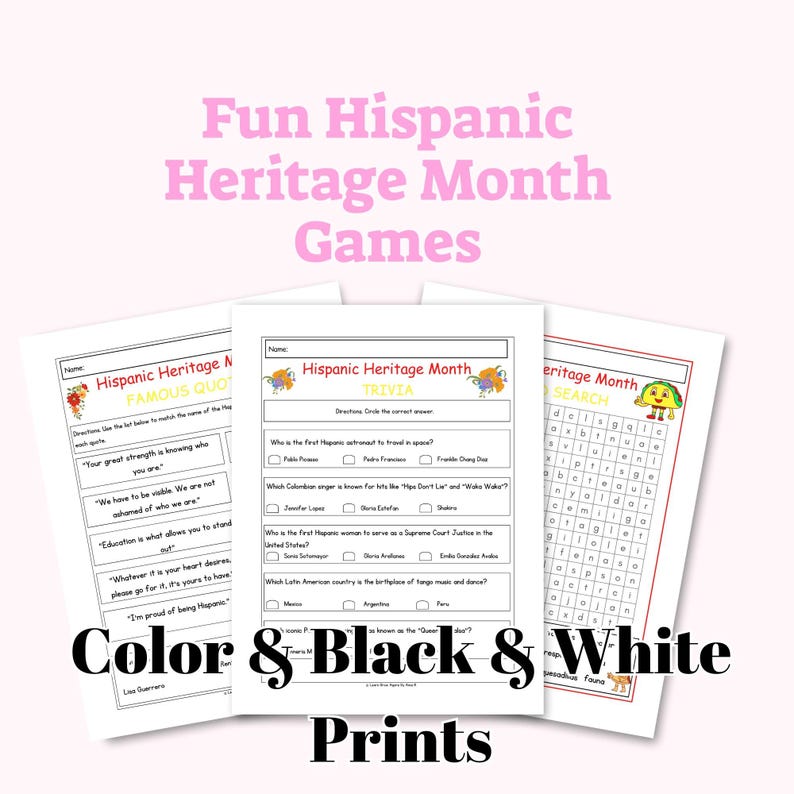 Hispanic Heritage Month Activities: Trivia, Word Search, I Spy ...