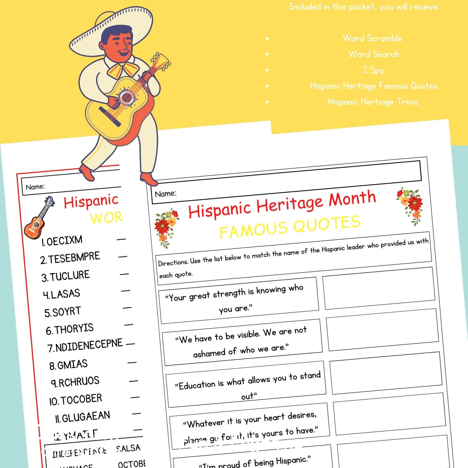 Hispanic Heritage Month Activities: Trivia, Word Search, I Spy ...