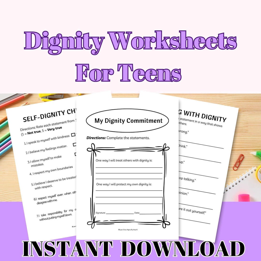 Dignity Worksheets for Teens Printable PDF | Self-respect & Boundaries ...