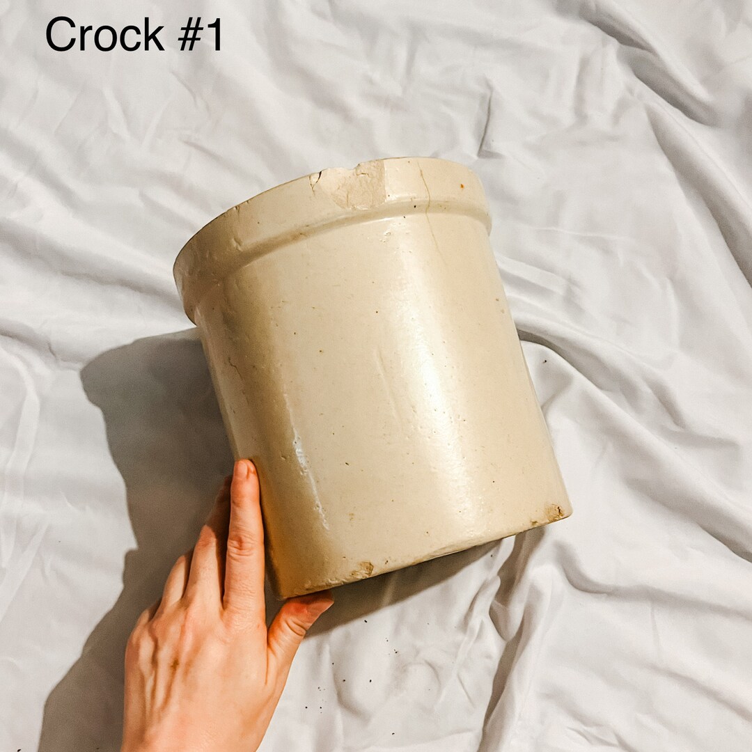 Vintage Large Cream Stoneware Crock Utensil Holder / Cooking Utensil ...