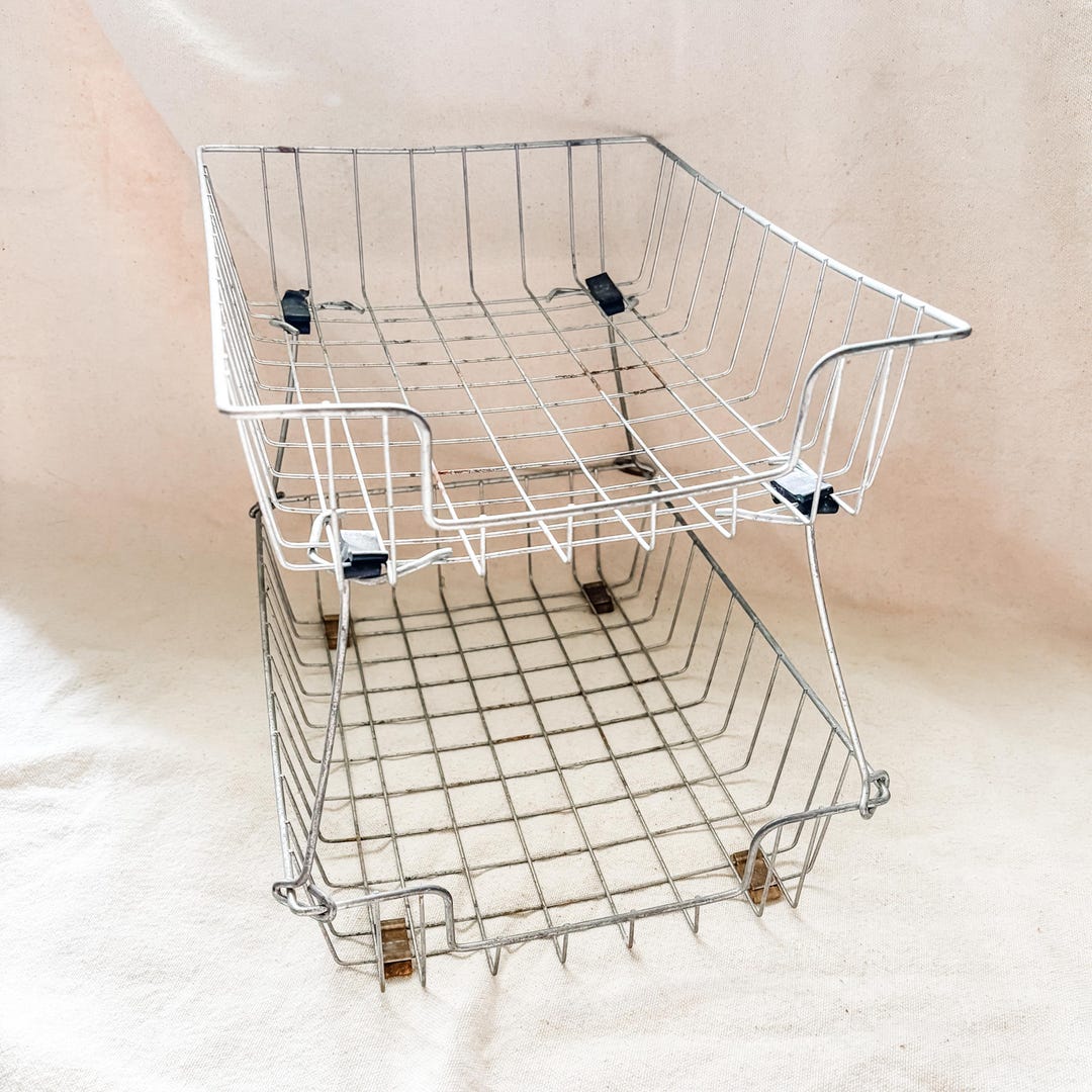 Vintage Two Tier Metal Wire Paper Baskets / Office Organization ...