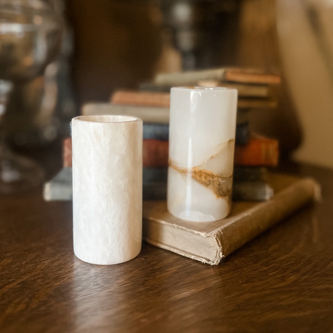 70s Small Pakistan Alabaster Cylinder Vase Pair / Stone Vases - Etsy