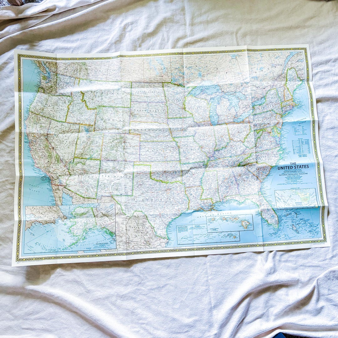 Vintage 1988 US National Geographic Map: Fold Out Travel Decor - Etsy