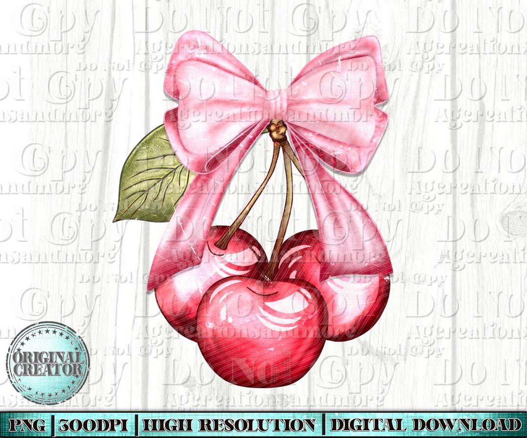 Trendy Cherry Png Design, Sublimation Png, Cherry and Bow Design ...