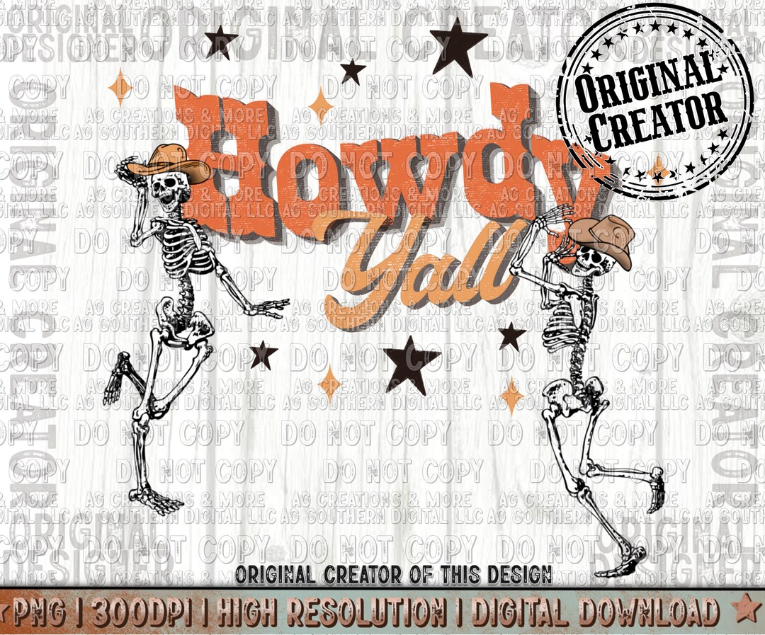 Western Retro Howdy Yall Dancing Skeleton PNG Sublimation Digital File ...
