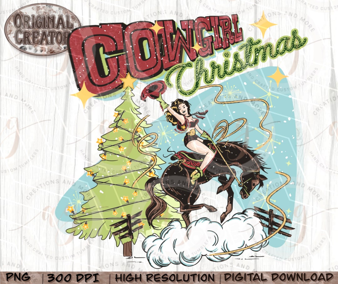 Cowgirl Christmas Png | Christmas Png | Retro Christmas Png | Western ...