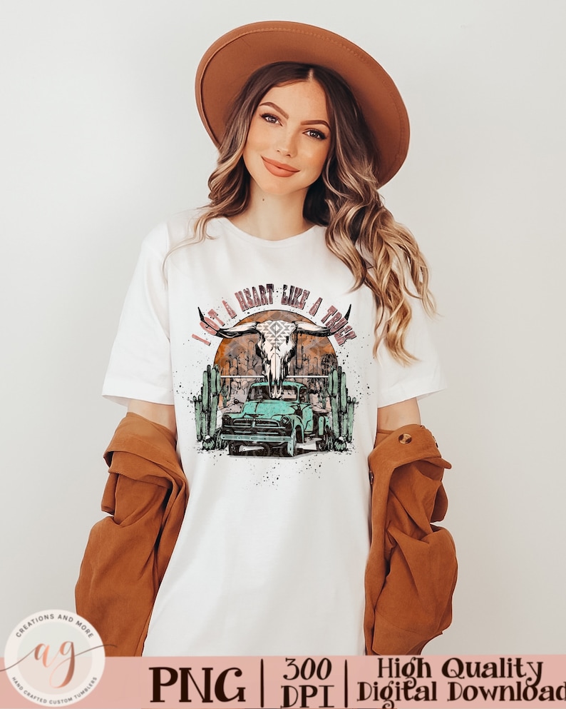 Heart Like A Truck Png Western Sunset Cowgirl PNG - Etsy