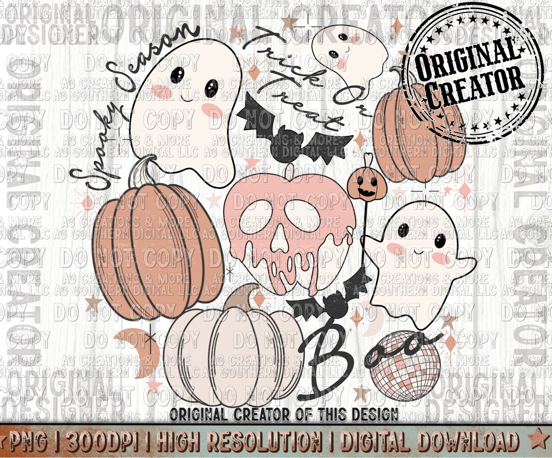 Halloween Retro Cute PNG Ghost Png | Pumpkin Png | Groovy Halloween Png ...