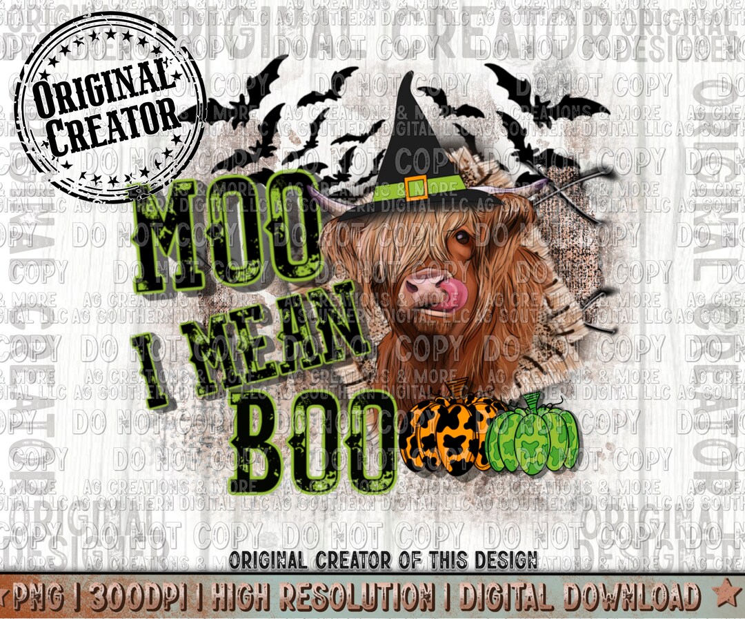 Halloween Western Highland Cow Moo I Mean Boo PNG Digital - Etsy