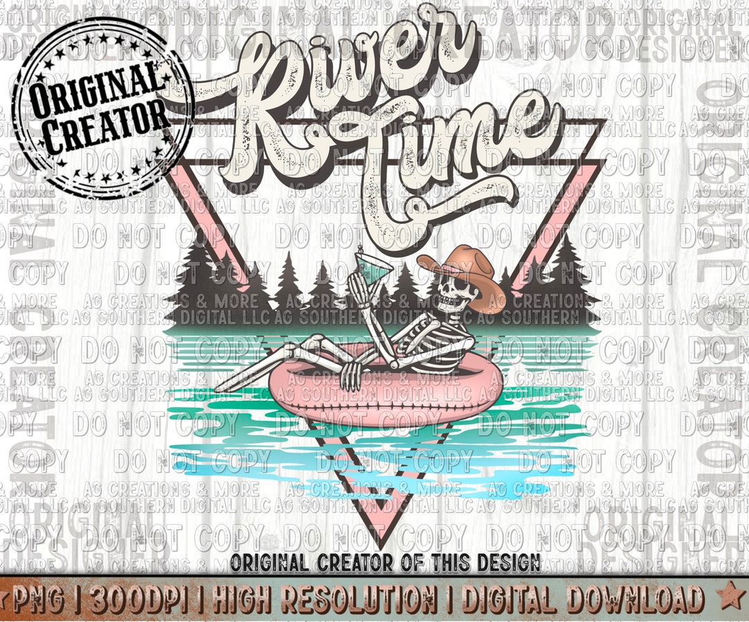 Retro River Time Skeleton Png, Trendy Png, Western Sublimation Png ...