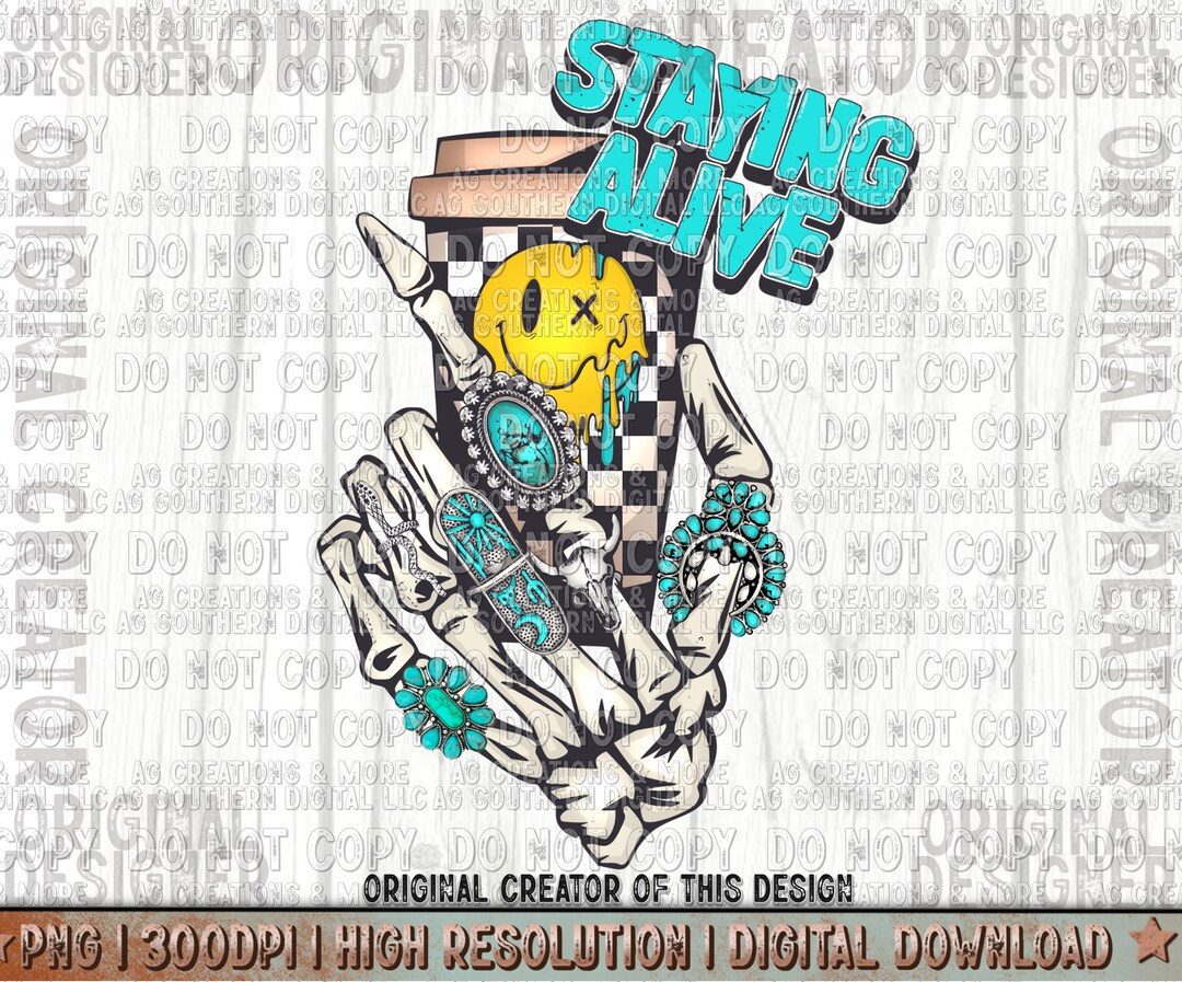 Retro Staying Alive Png, Skeleton Teal Concho Rings Png, Skeleton Peace ...