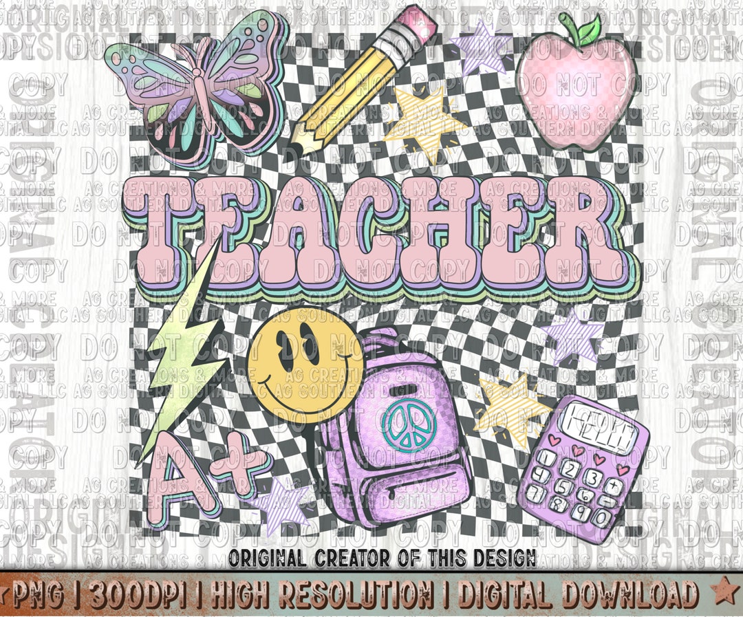 Trendy Retro Teacher Png, Back to School Design, Sublimation Png ...