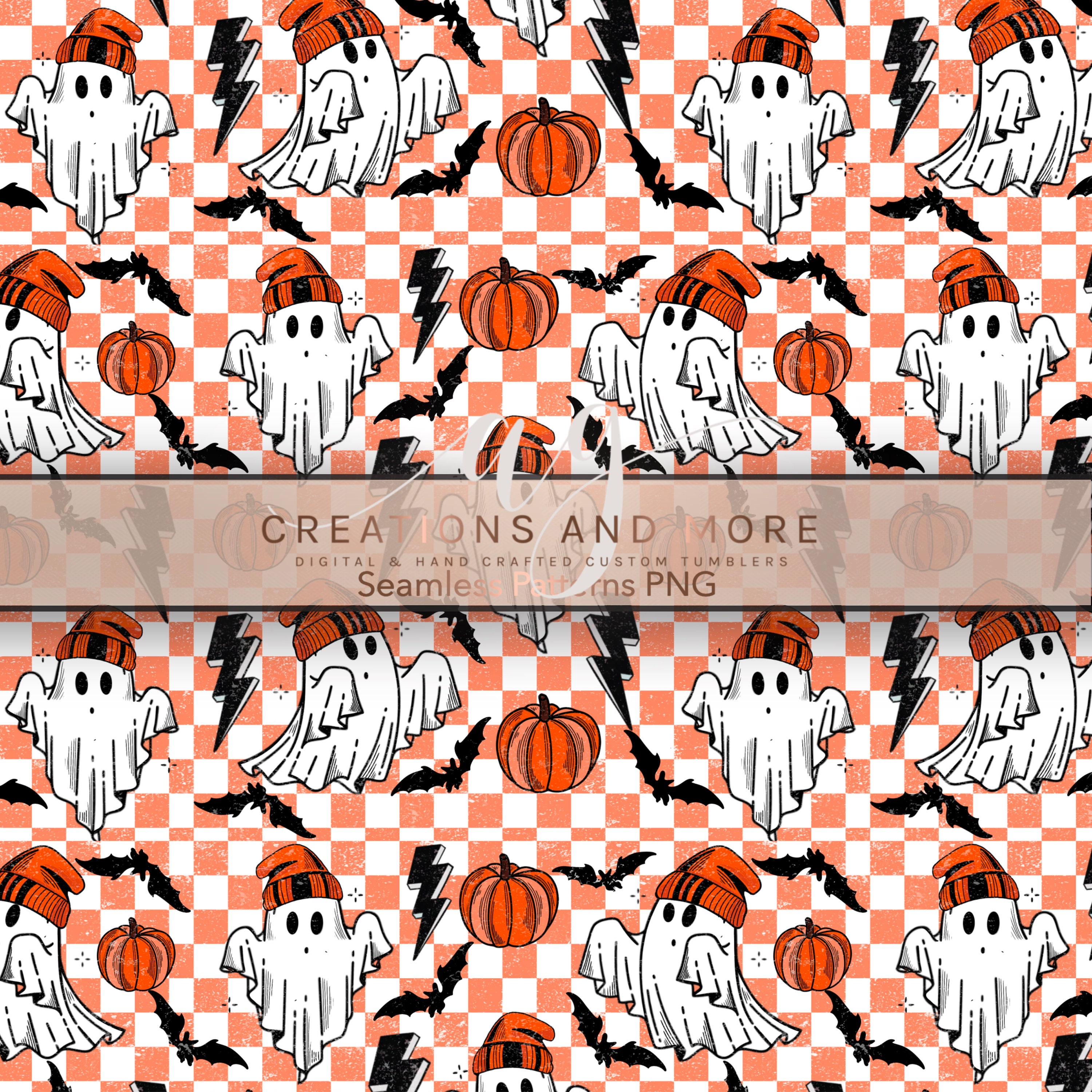 Halloween Retro Ghost Checker Seamless Pattern PNG | Digital Download ...