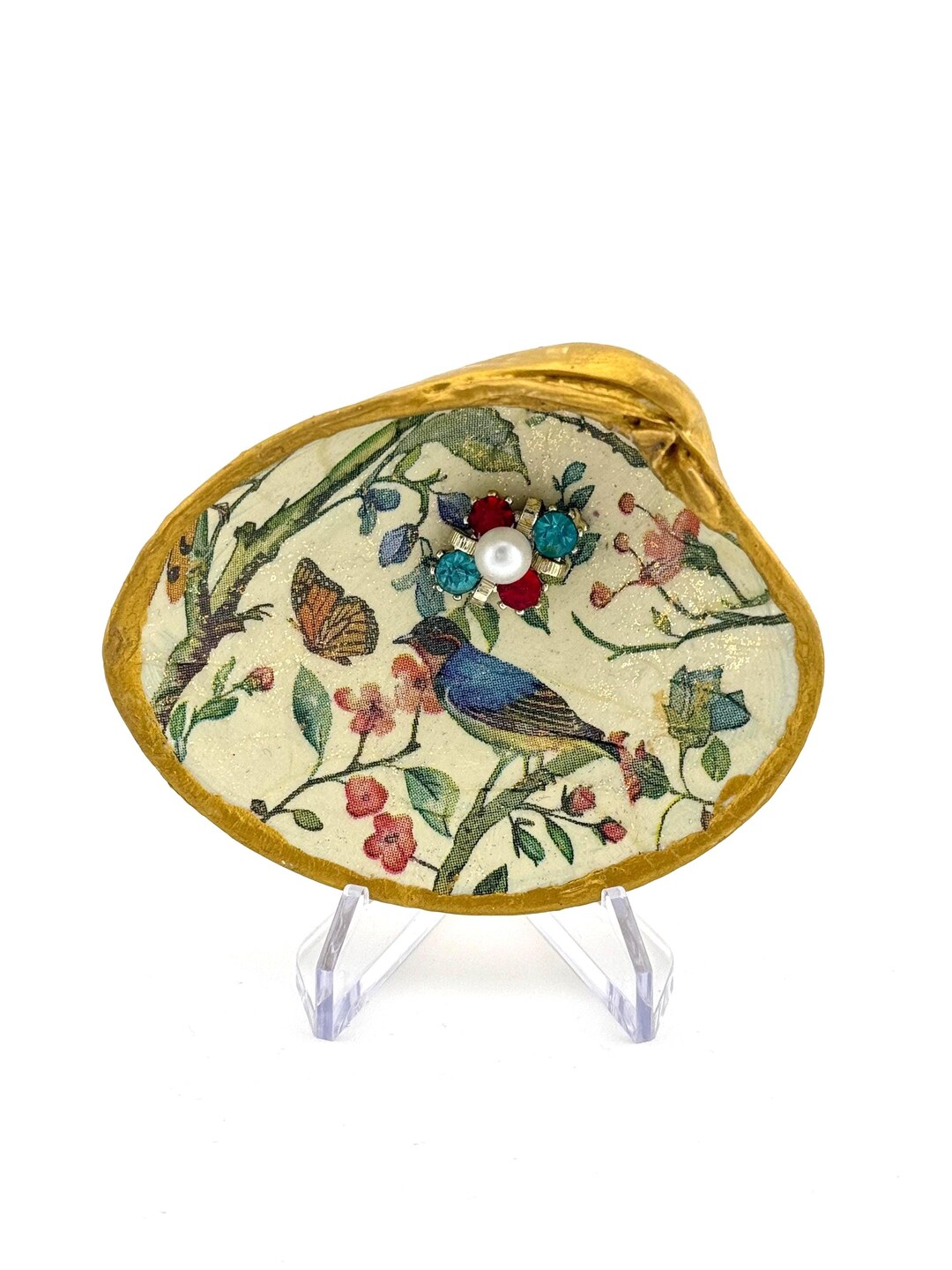 Seashell Art Victorian Song Bird Floral Butterfly Decoupage Sea Shell ...