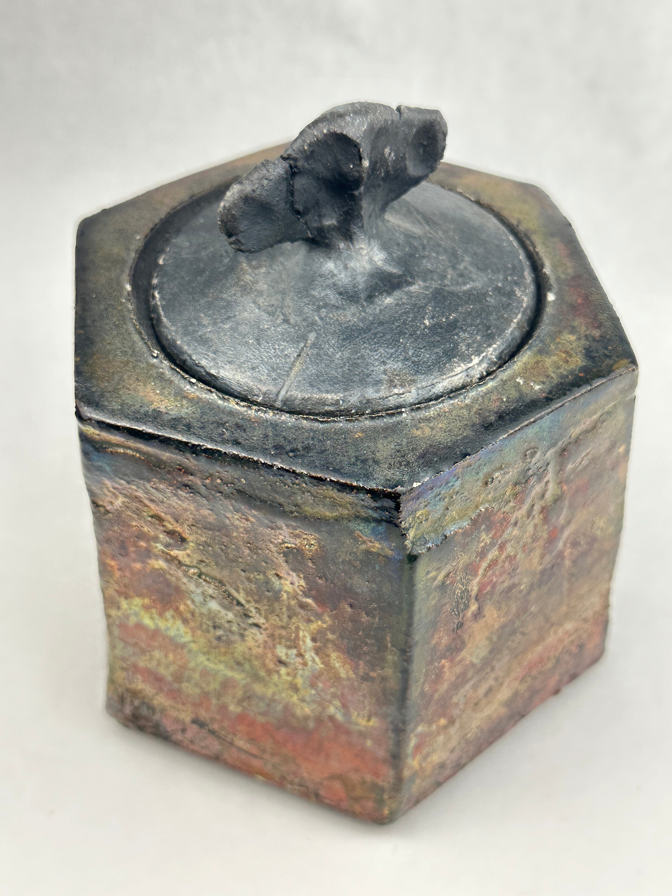 Don Hanson Studio Art Pottery Lidded Box Creamy White & Metallic Silver ...