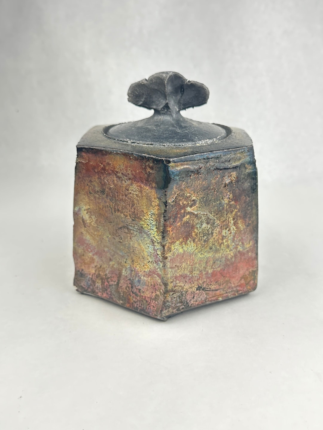 Don Hanson Studio Art Pottery Lidded Box Creamy White & Metallic Silver ...