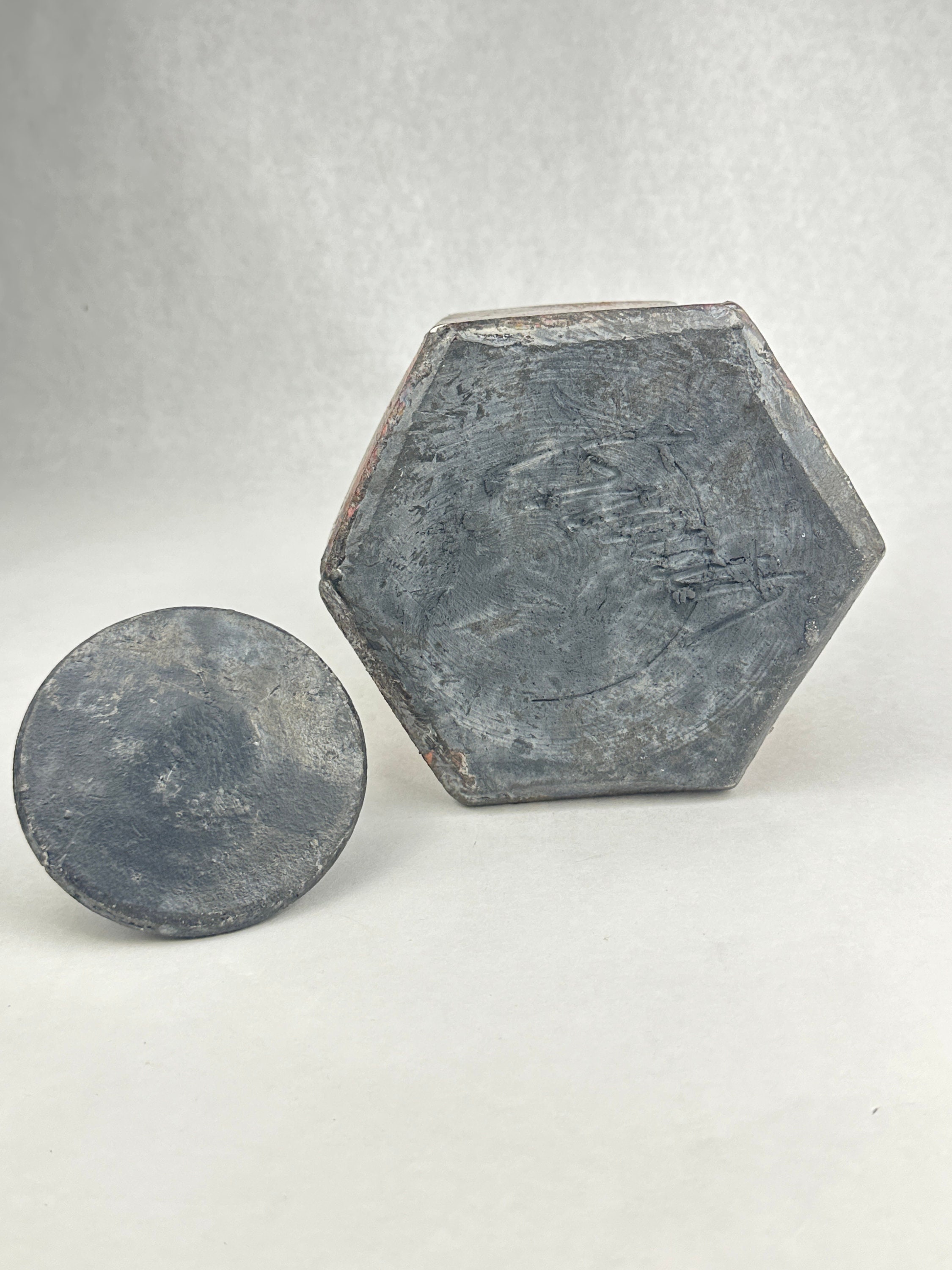 Don Hanson Studio Art Pottery Lidded Box Creamy White & Metallic Silver ...