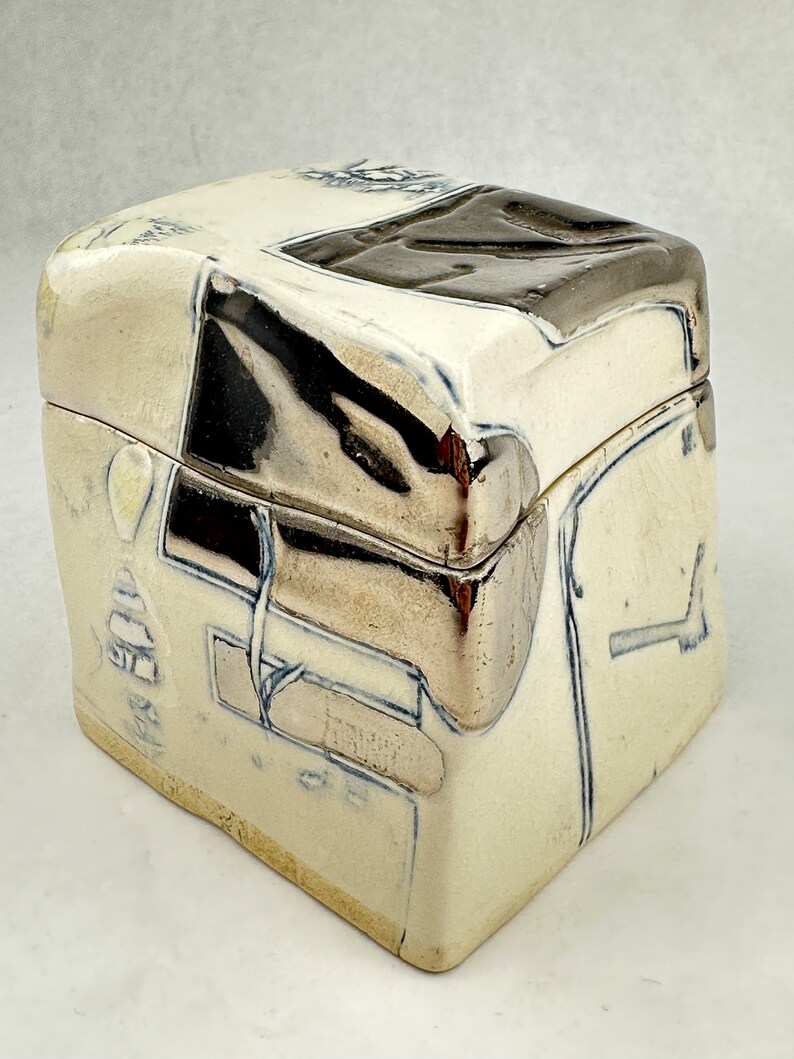 Don Hanson Studio Art Pottery Lidded Box Creamy White & Metallic Silver ...