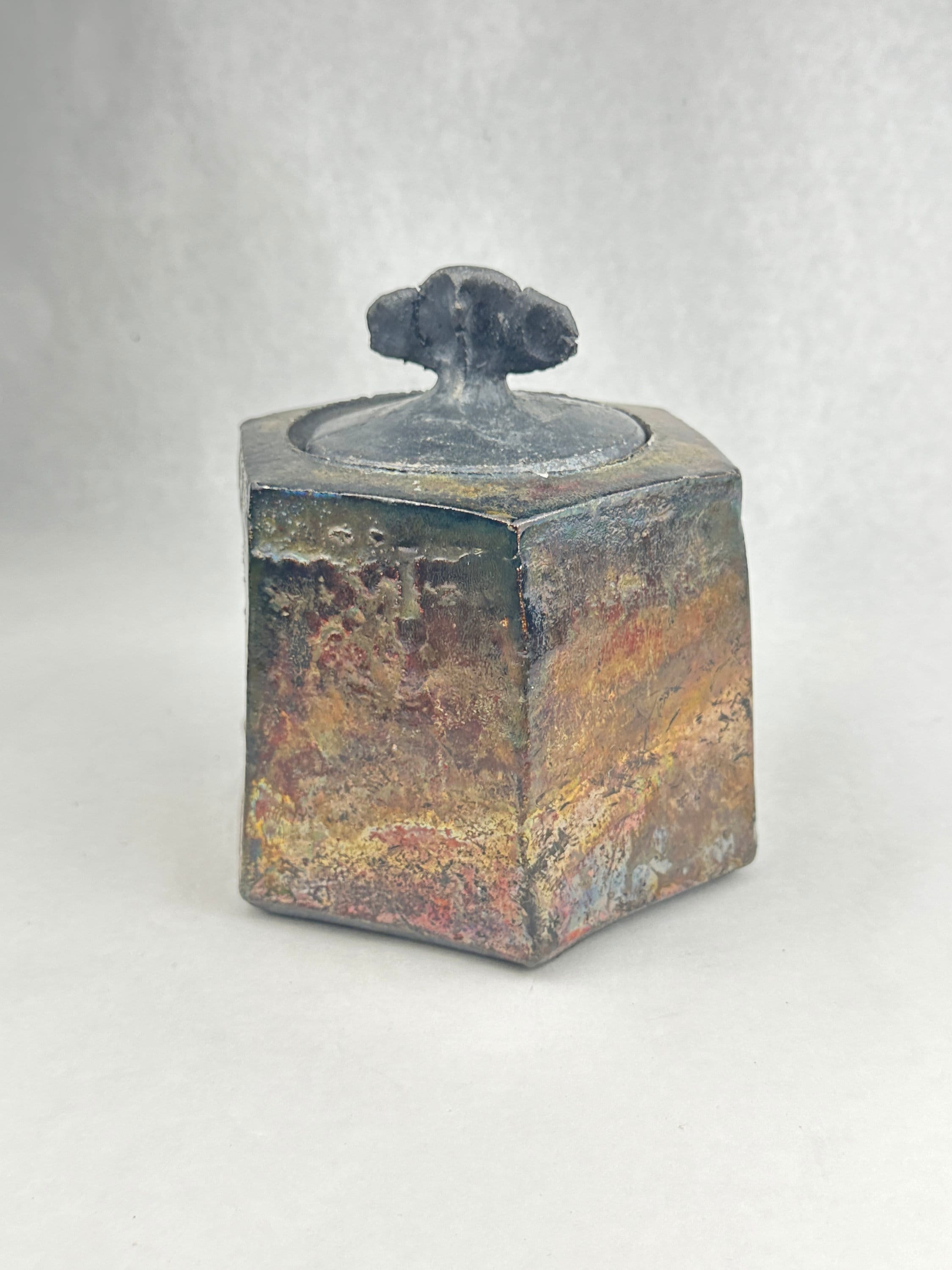 Don Hanson Studio Art Pottery Lidded Box Creamy White & Metallic Silver ...