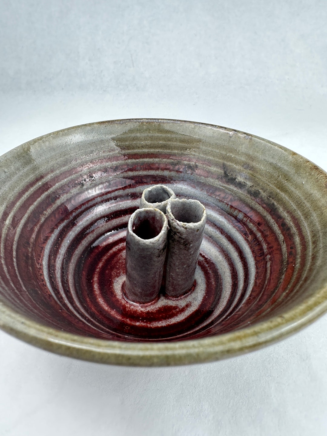 Art Pottery Bowl Vase With Embedded Flower Frog in Gorgeous - Etsy