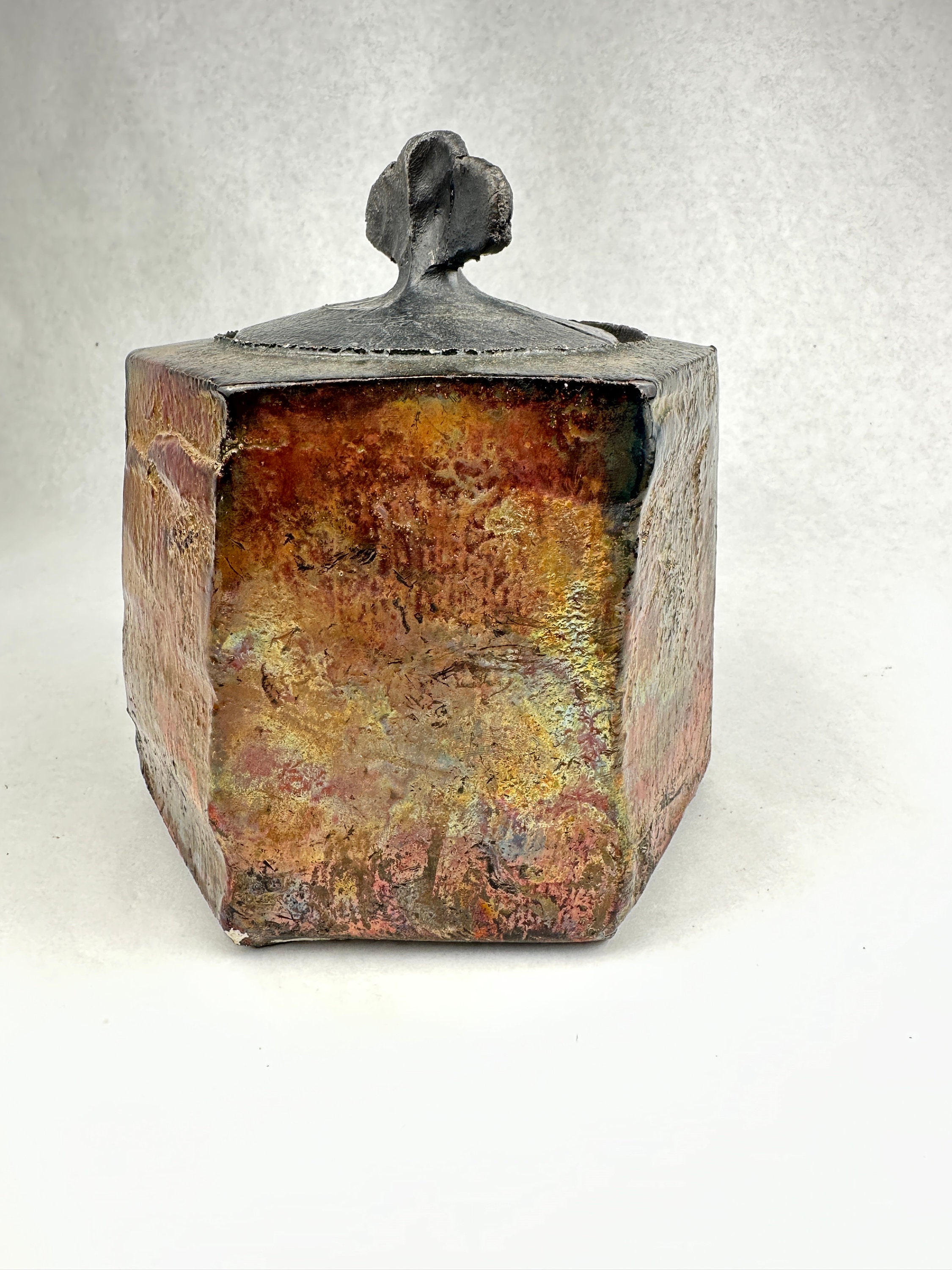 Don Hanson Studio Art Pottery Lidded Box Creamy White & Metallic Silver ...