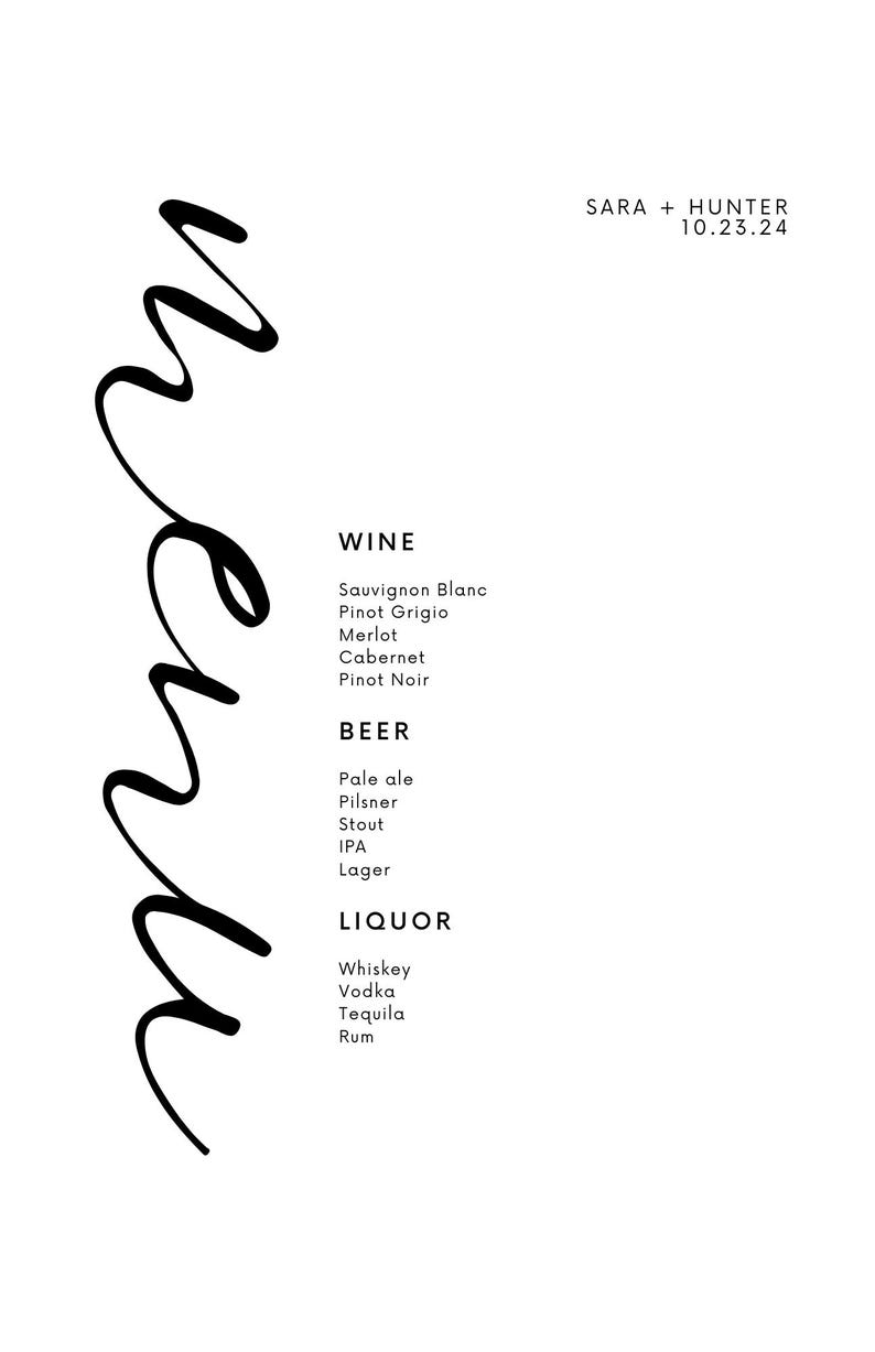 Custom Wedding Bar Menu/sign - Etsy