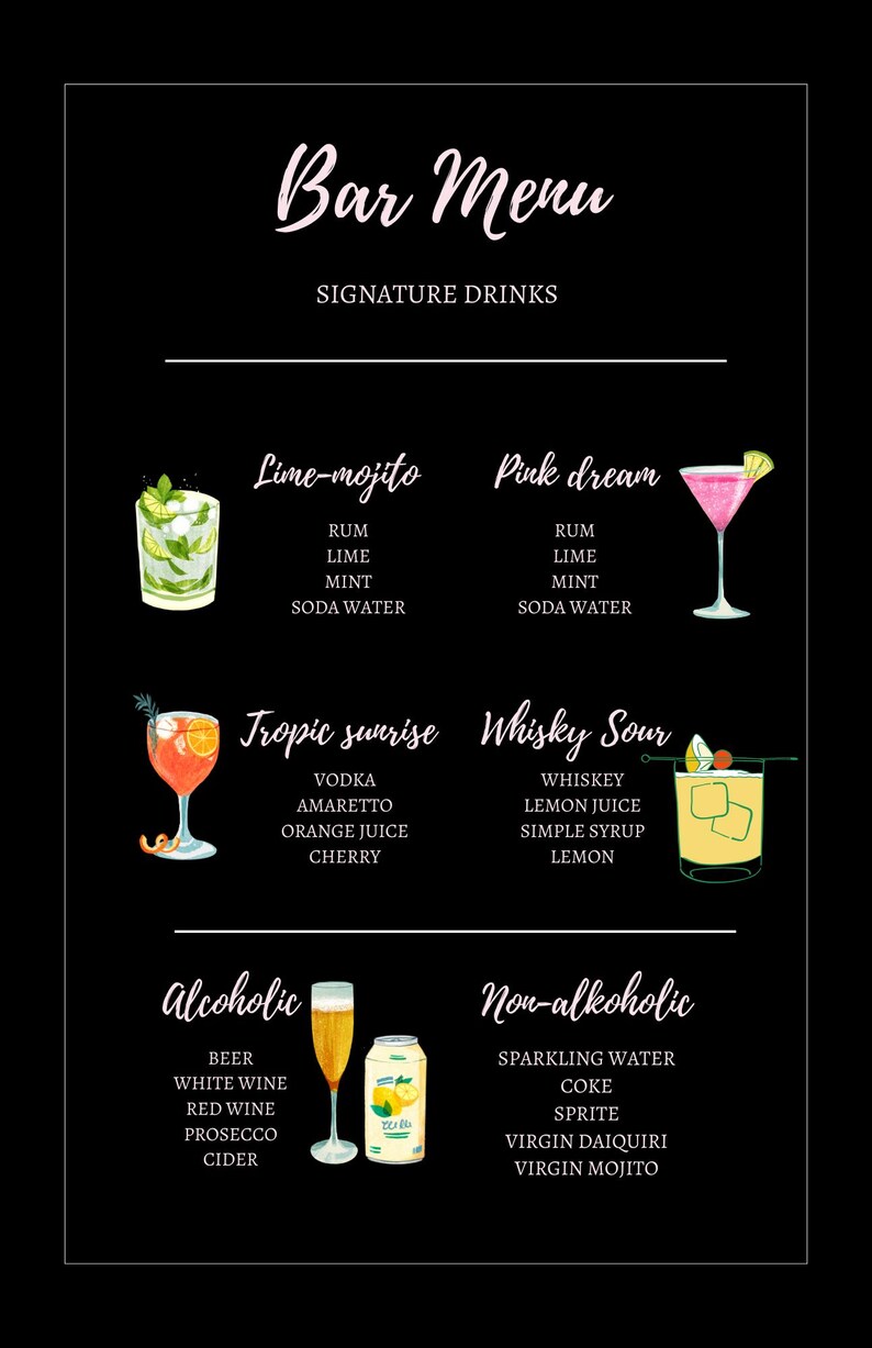 Custom Wedding Bar Menu/sign - Etsy