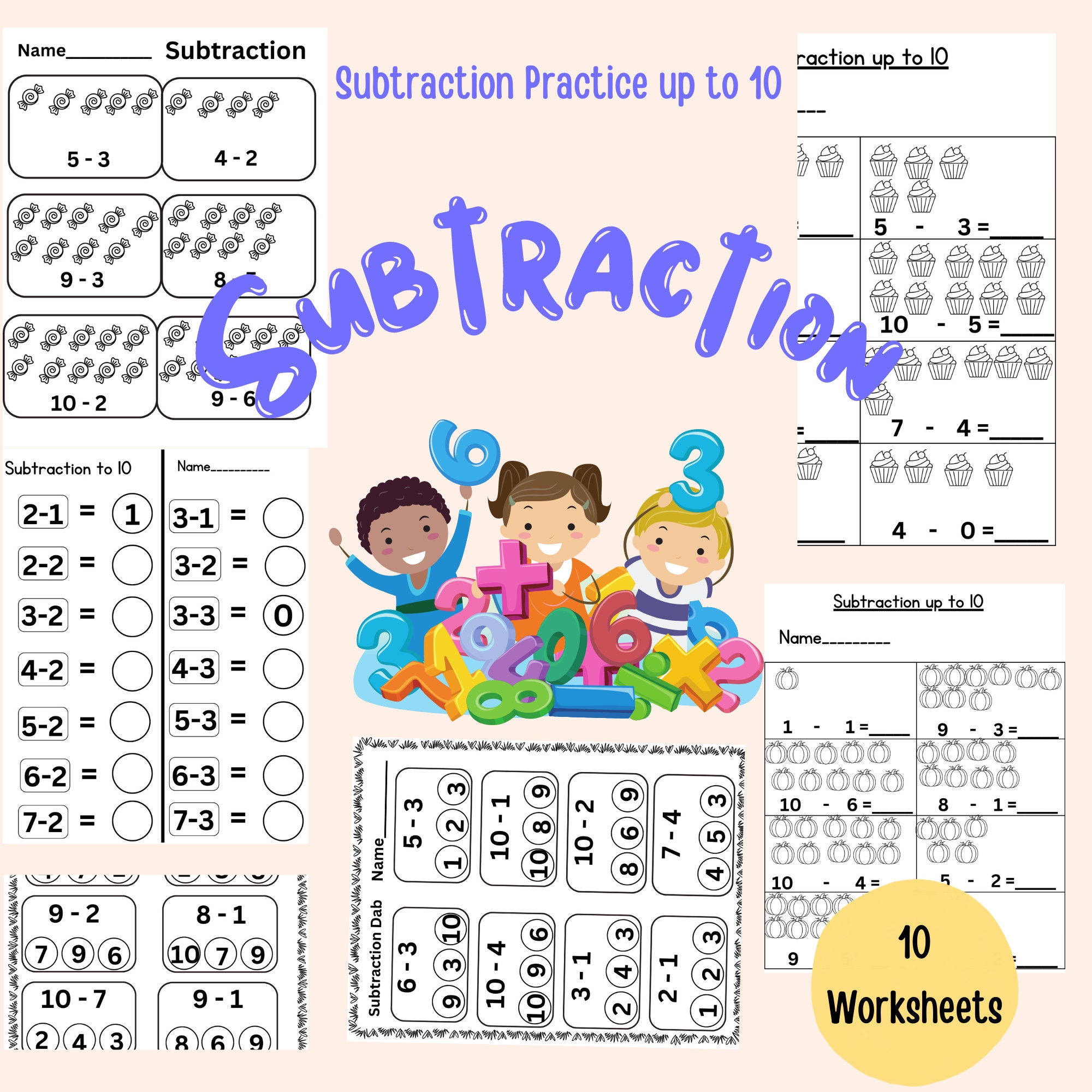 Kindergarten Subtraction ,math Printable, Subtraction Worksheet for ...