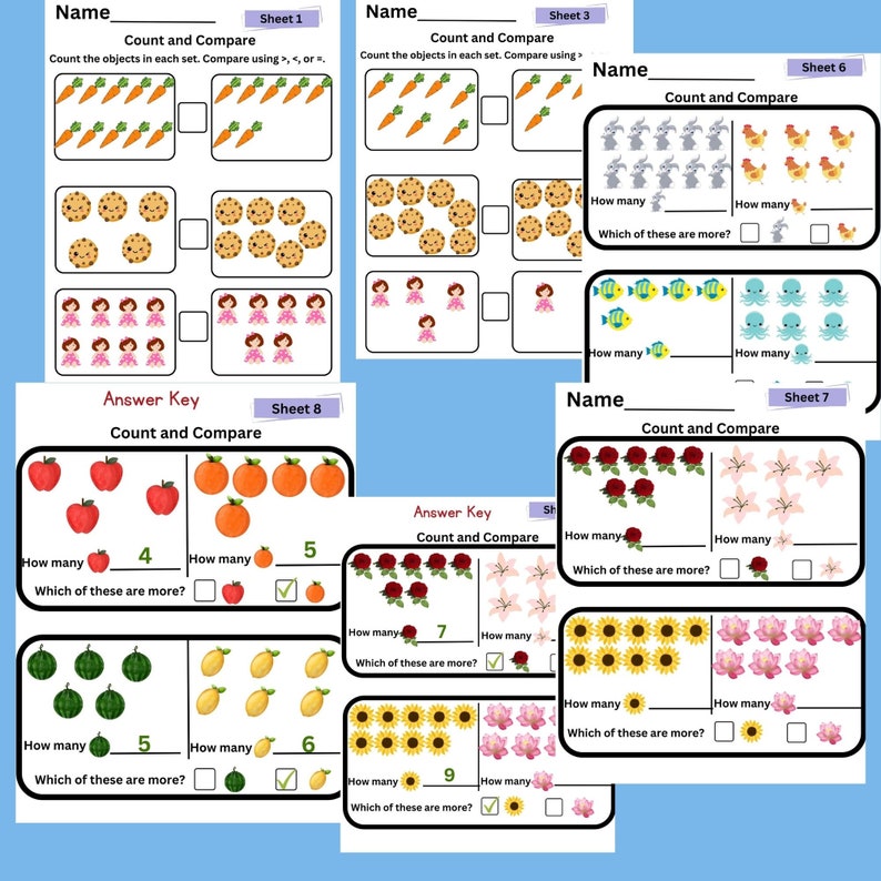 Kindergarten 16 Numbers Comparing Worksheets, Practice Comparing ...