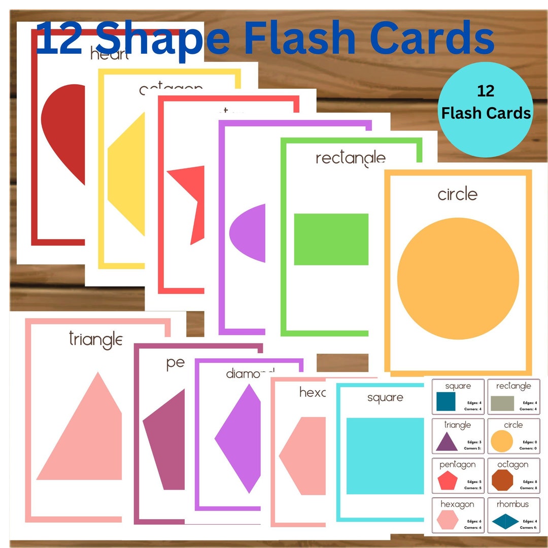 12 Geometric Shapes / Flash Cards Printable / Homeschool Preschool ...