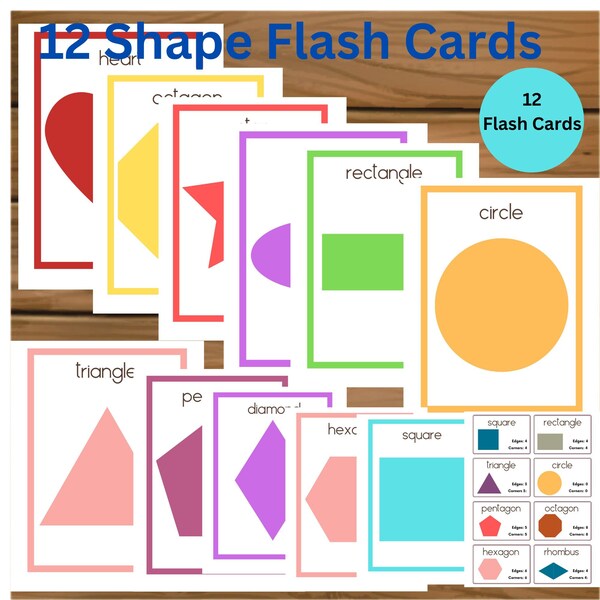 12 Geometric Shapes / Flash Cards Printable / Homeschool Preschool ...