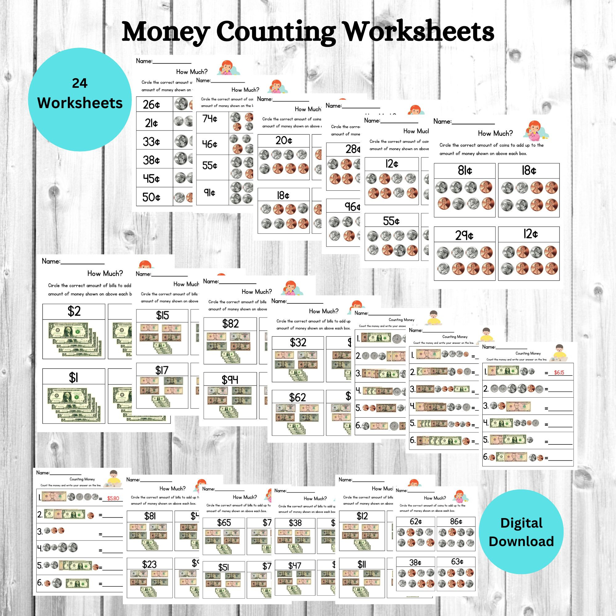 24 Instant Download Printable Coin Worksheets, Learn Coins, Count Money ...
