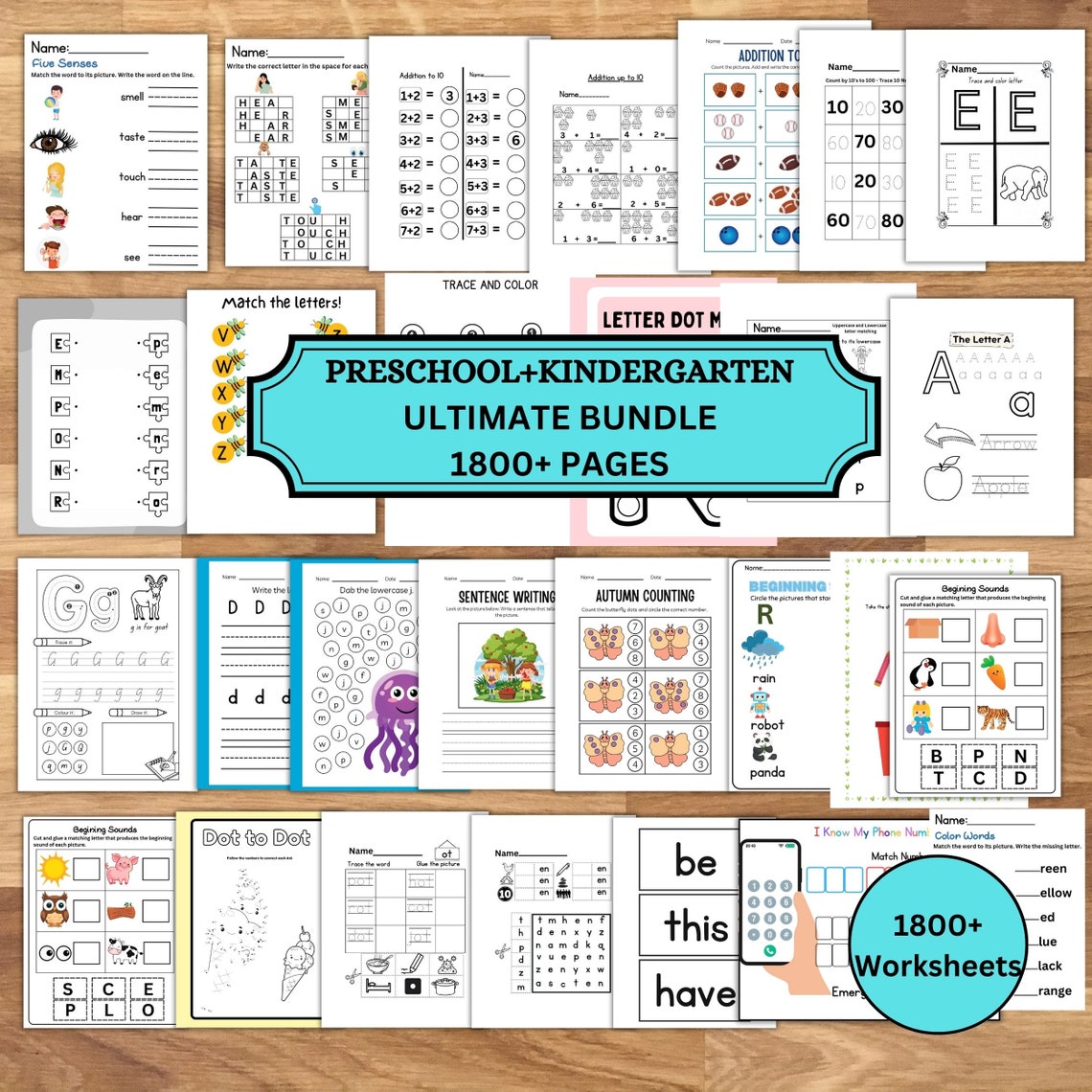 Preschool Kindergarten Learning Bundle 1800 Pages Activity Worksheets ...