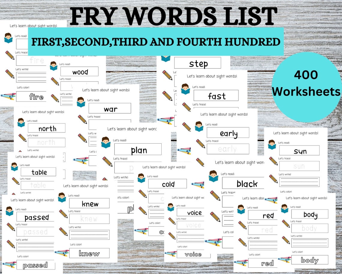 400 Printable Sight Words, Kindergarten Worksheets, Fry Sight Word ...