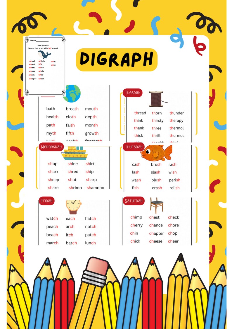 Digraphs, Sh', 'th', 'ch', 'wh' Words List - Etsy