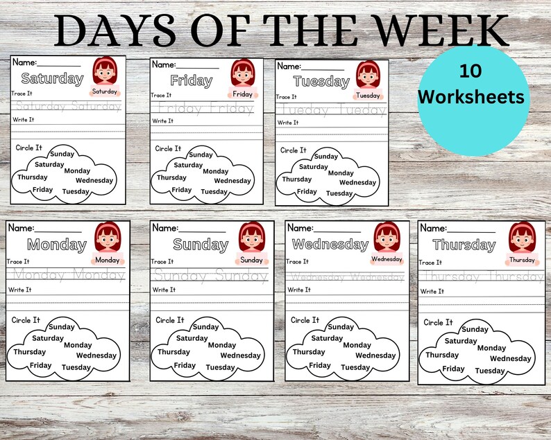 Preschool Days of the Week Worksheets, Kindergarten Days/week Practice ...