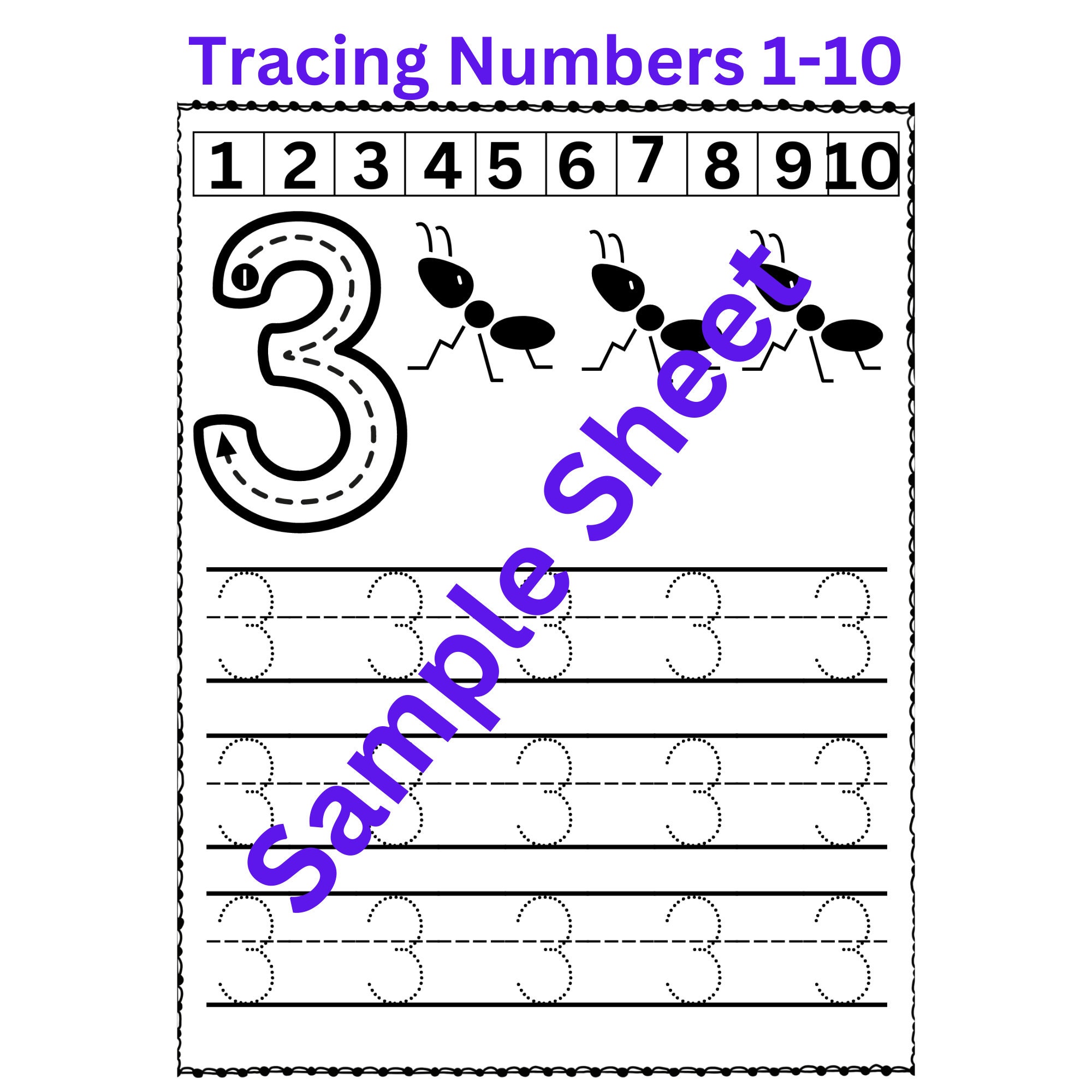 Number Tracing Worksheet 1-10. Printable Trace Numbers. Handwriting ...