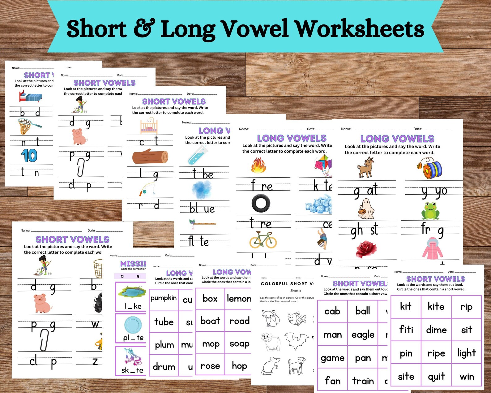 Vowels Worksheet Bundle, Kindergarten,long and Short Vowels, Homeschool ...