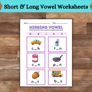 Vowels Worksheet Bundle, Kindergarten,long and Short Vowels, Homeschool ...