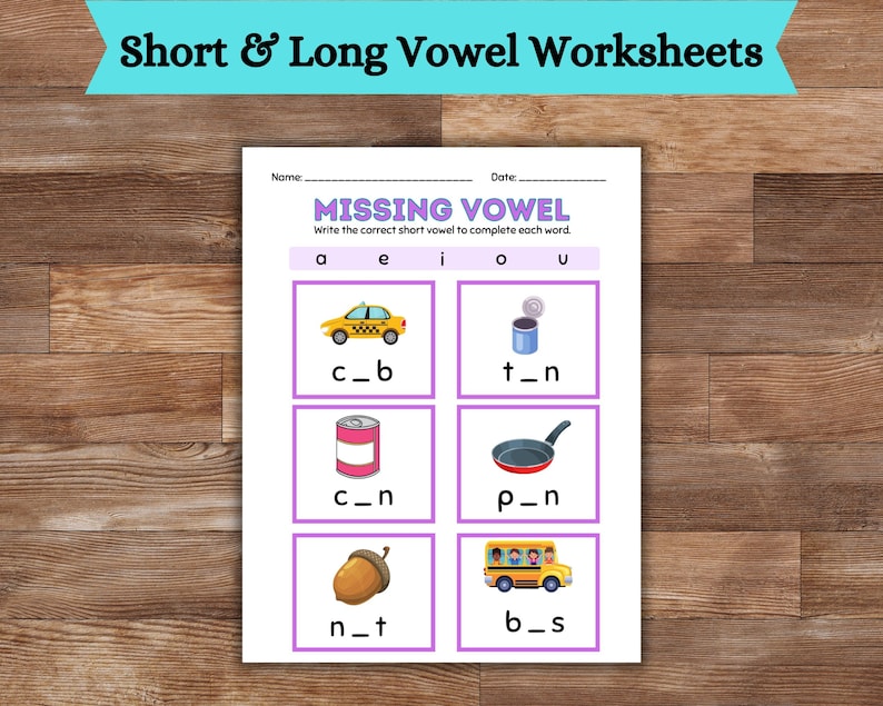 Vowels Worksheet Bundle, Kindergarten,long and Short Vowels, Homeschool ...