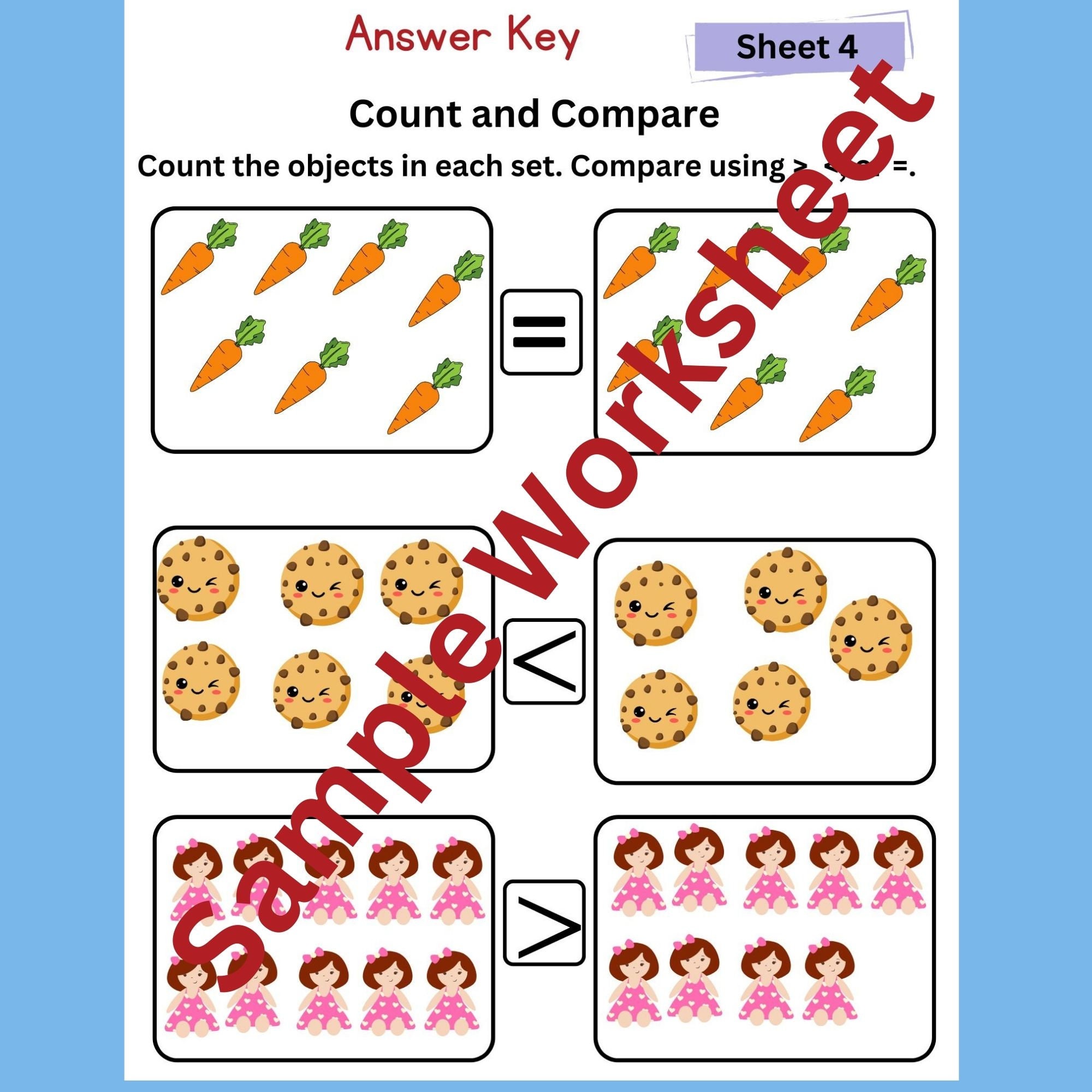 Kindergarten 16 Numbers Comparing Worksheets, Practice Comparing ...