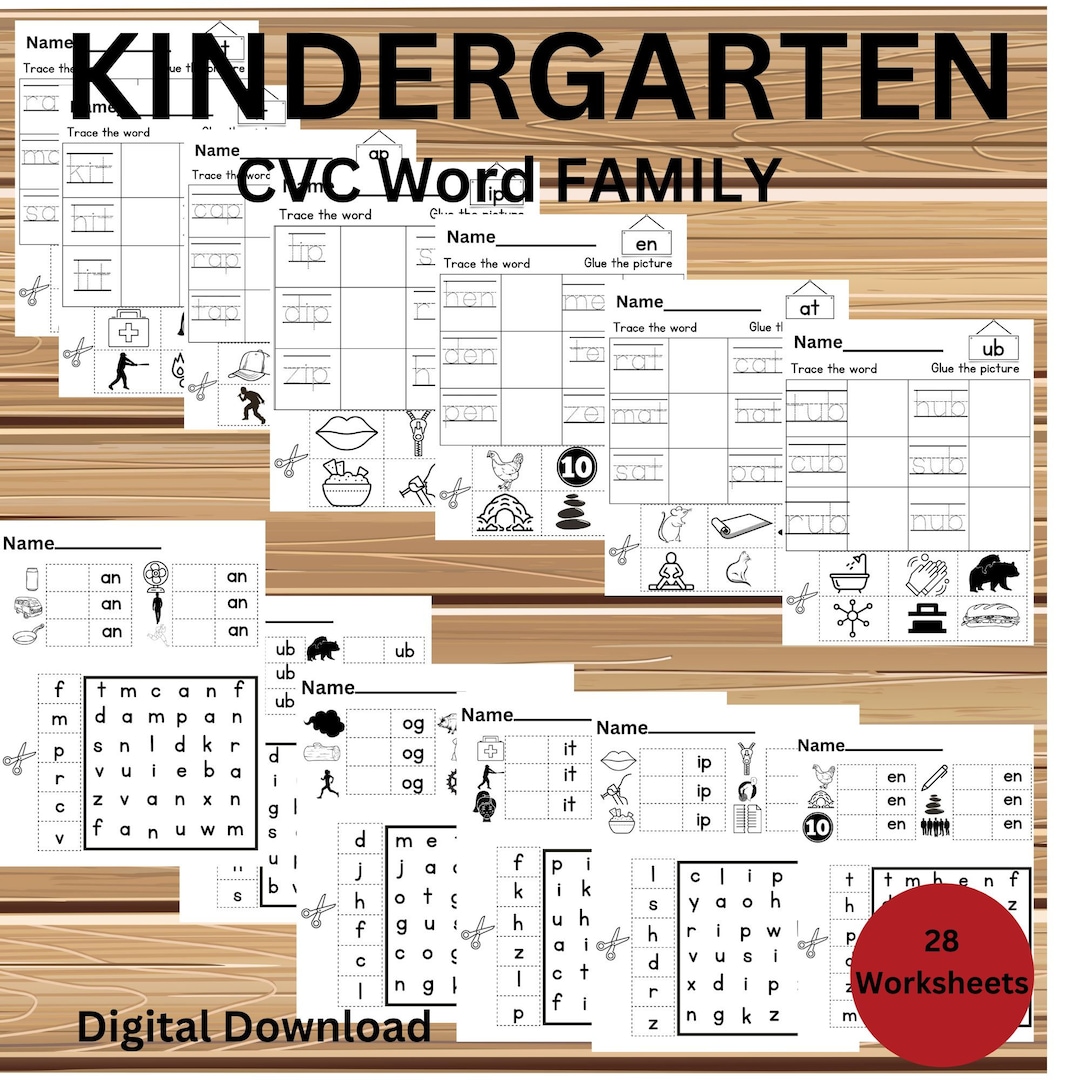 28 Worksheets for Kindergarten Reading - CVC Word Families - Learn to ...