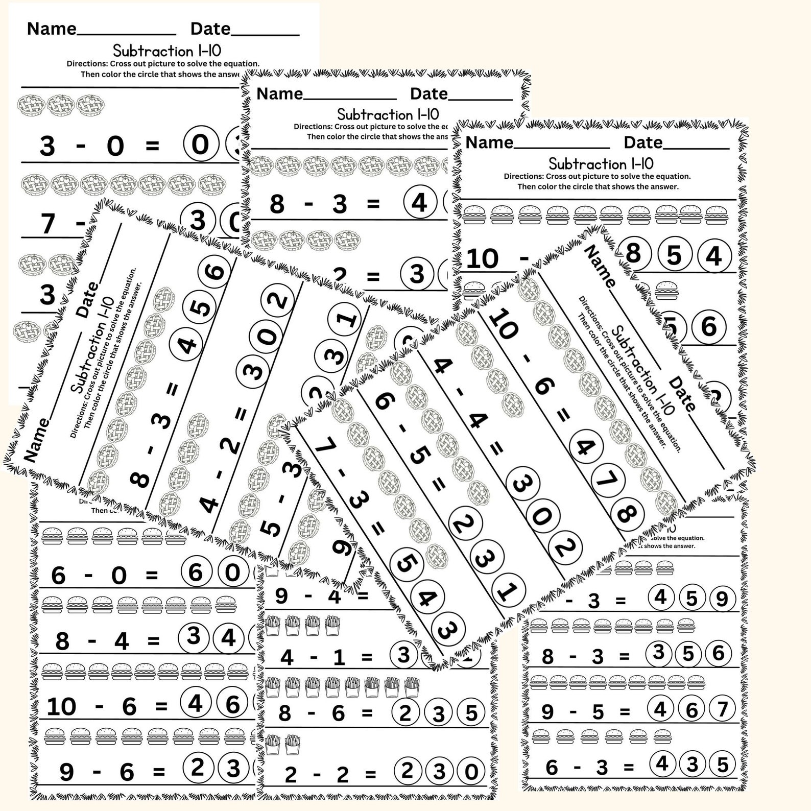 10 Worksheets Kindergarten Subtraction ,math Printable, Subtraction ...