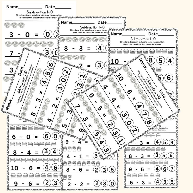 10 Worksheets Kindergarten Subtraction ,math Printable, Subtraction ...