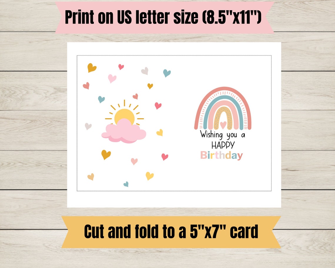 Printable Rainbow Happy Birthday Card for Kids,rainbow Birthday Card ...