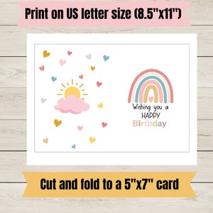 Printable Rainbow Happy Birthday Card for Kids,rainbow Birthday Card ...