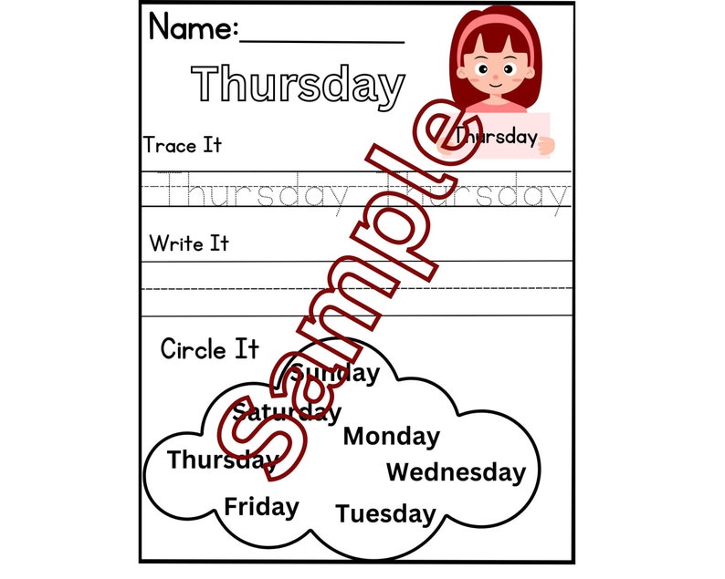 Preschool Days of the Week Worksheets, Kindergarten Days/week Practice ...