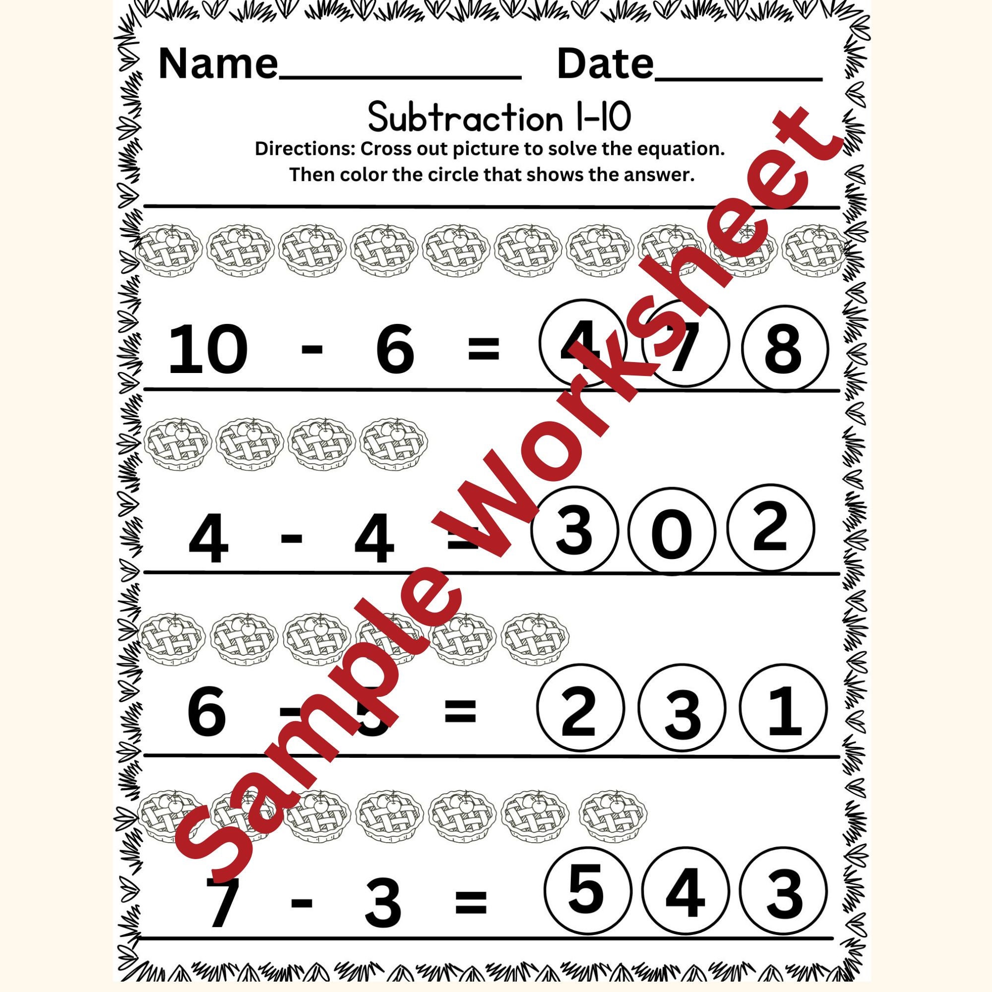 10 Worksheets Kindergarten Subtraction ,math Printable, Subtraction ...