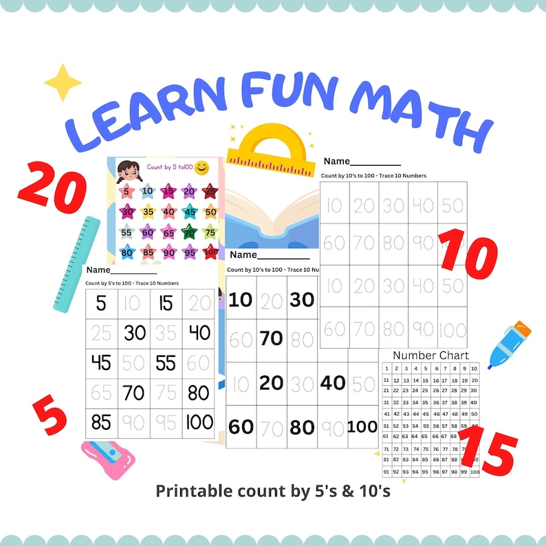 9 Printable Count by 5's & 10's Worksheet Chart. Printable Count by 5 ...